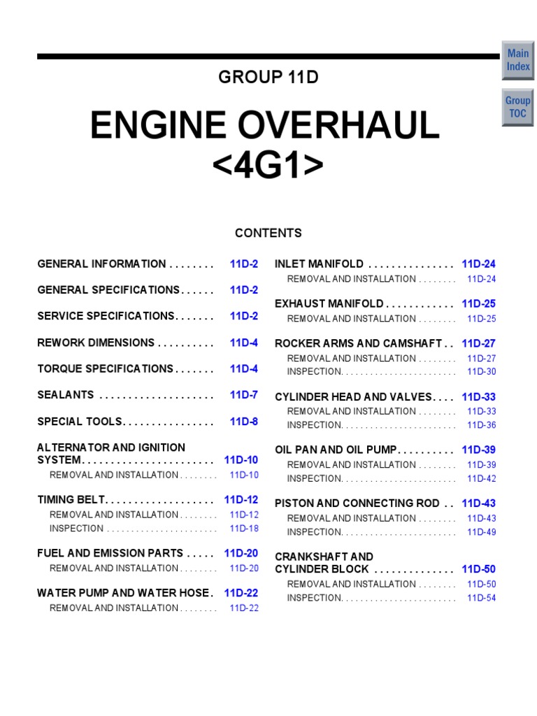 4G15 Engine Overhaul Specifications | PDF | Piston | Cylinder (Engine)