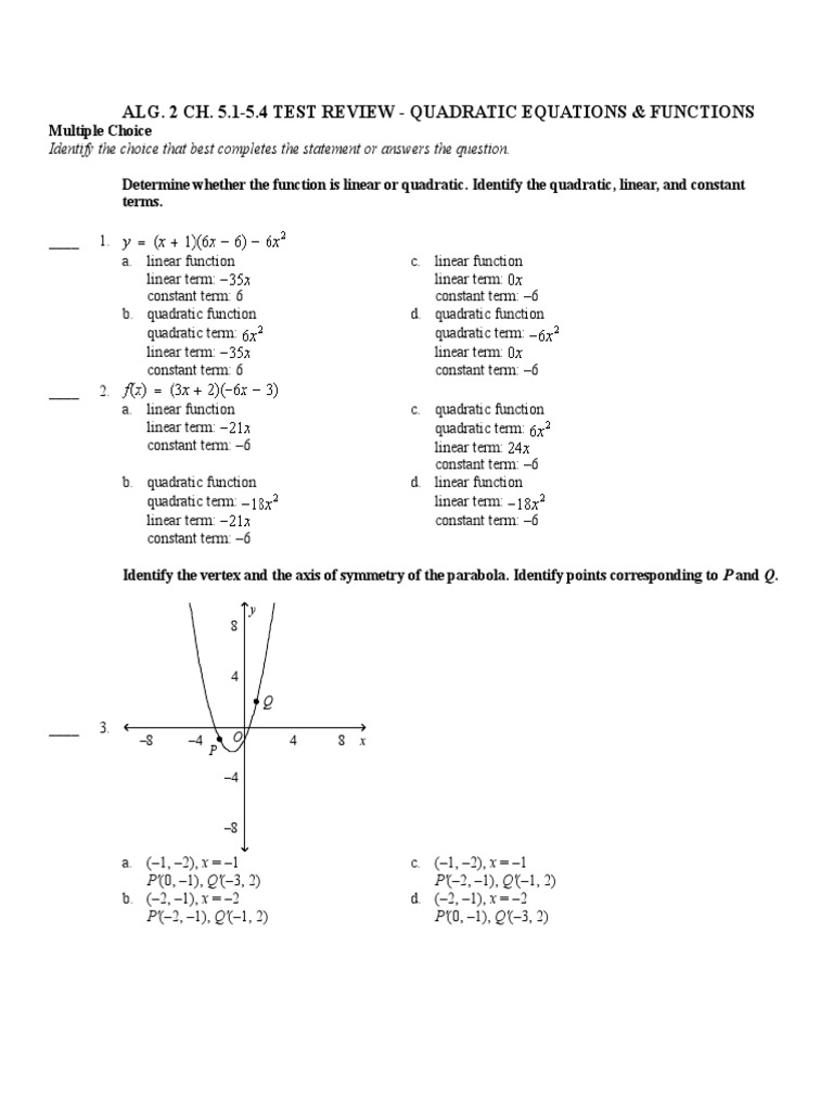 Quadratic Equations Test Review | PDF | Mathematical Concepts | Algebra