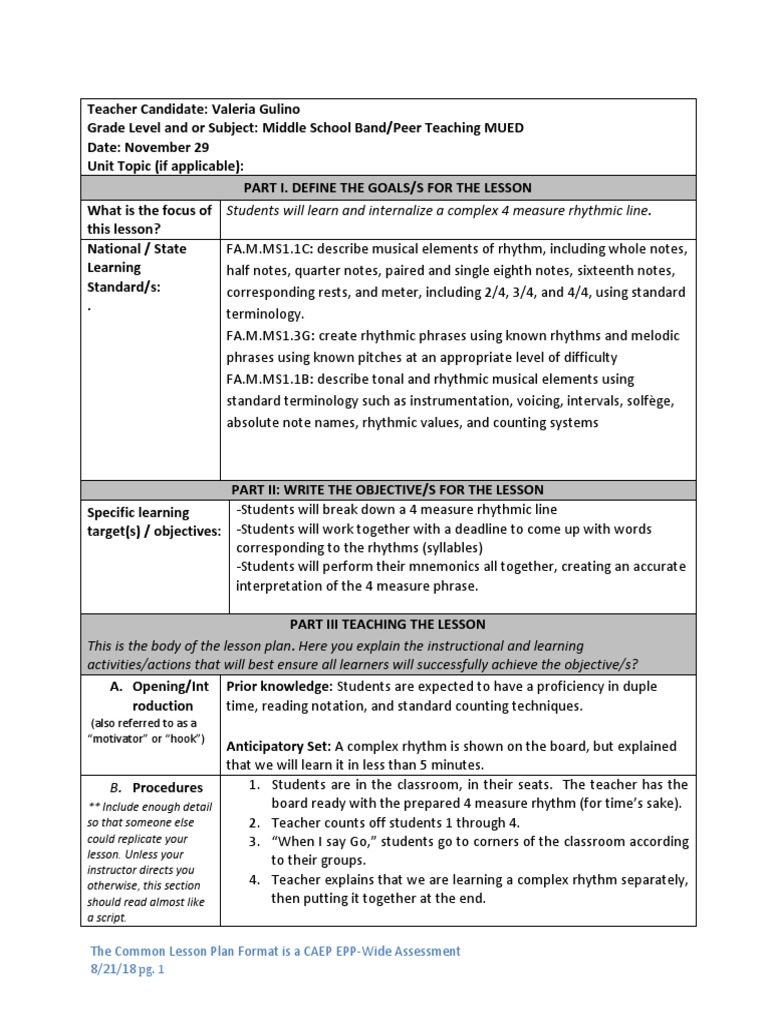 Peer Teaching Lesson Plan for Rhythm | PDF | Rhythm | Lesson Plan