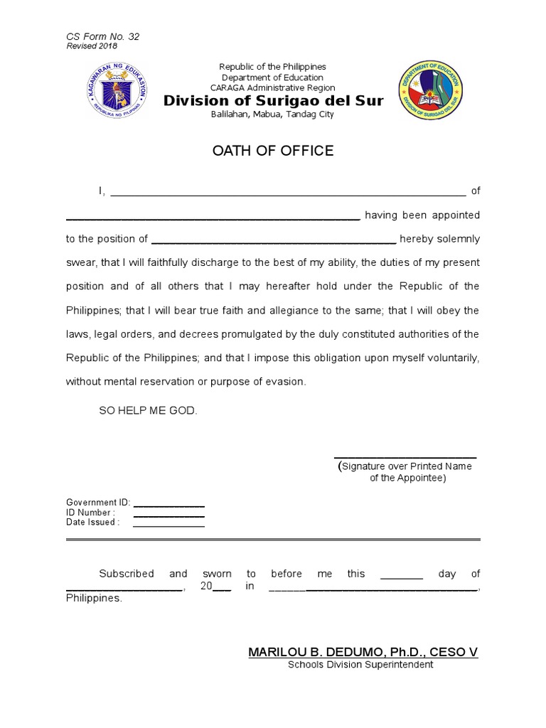CS Form No. 32 Oath of Office | PDF