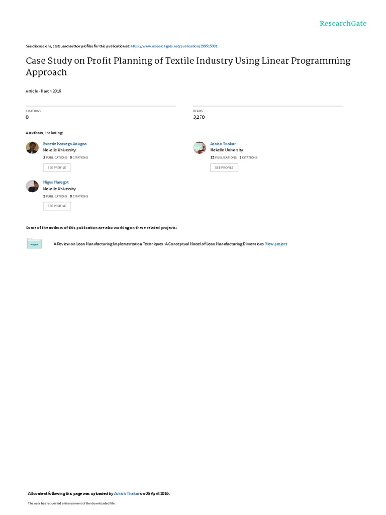 Case Study On Profit Planning of Textile Industry Using Linear ...