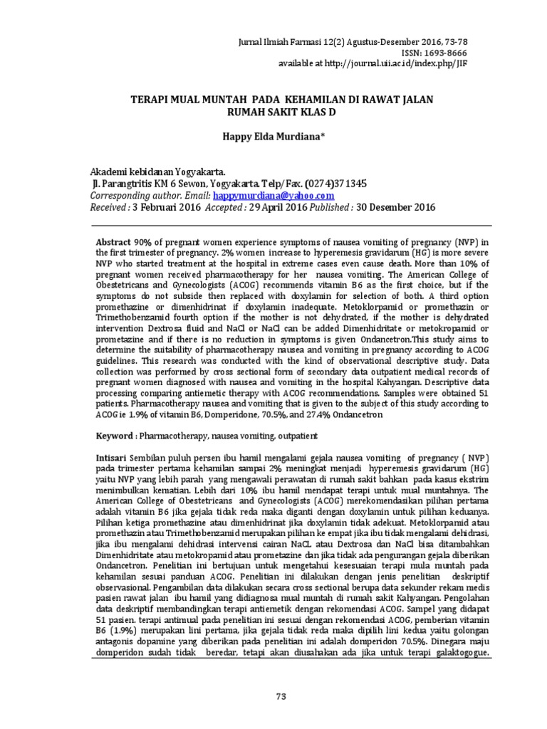 Terapi Mual Muntah Pada Kehamilan Di Rawat Jalan Rumah Sakit Klas D ...