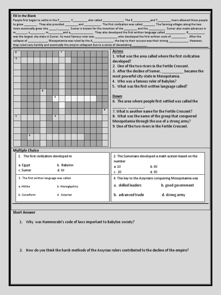 Across: Fill in The Blank | PDF | Mesopotamia | Babylon