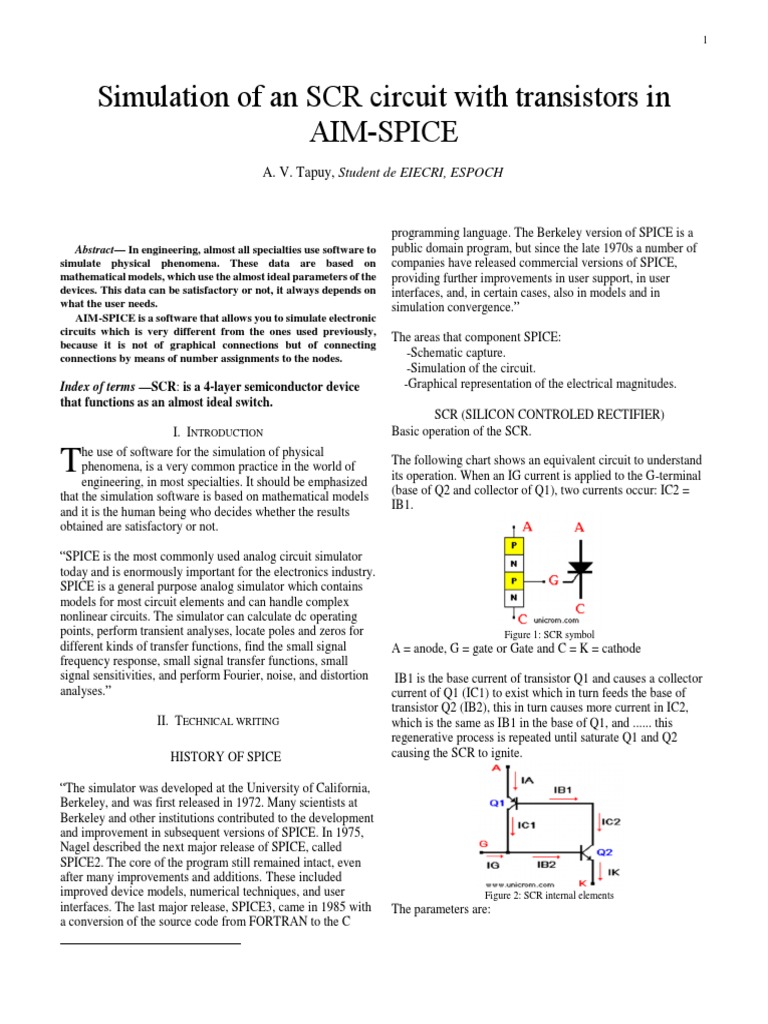 Simulacion SCR en AIM-SPICE | PDF | Spice | Bipolar Junction Transistor