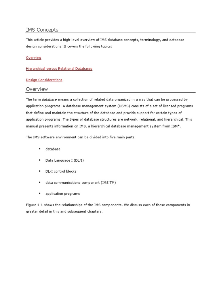 IMS Concepts: Hierarchical Versus Relational Databases Design Considerations | PDF | Databases ...