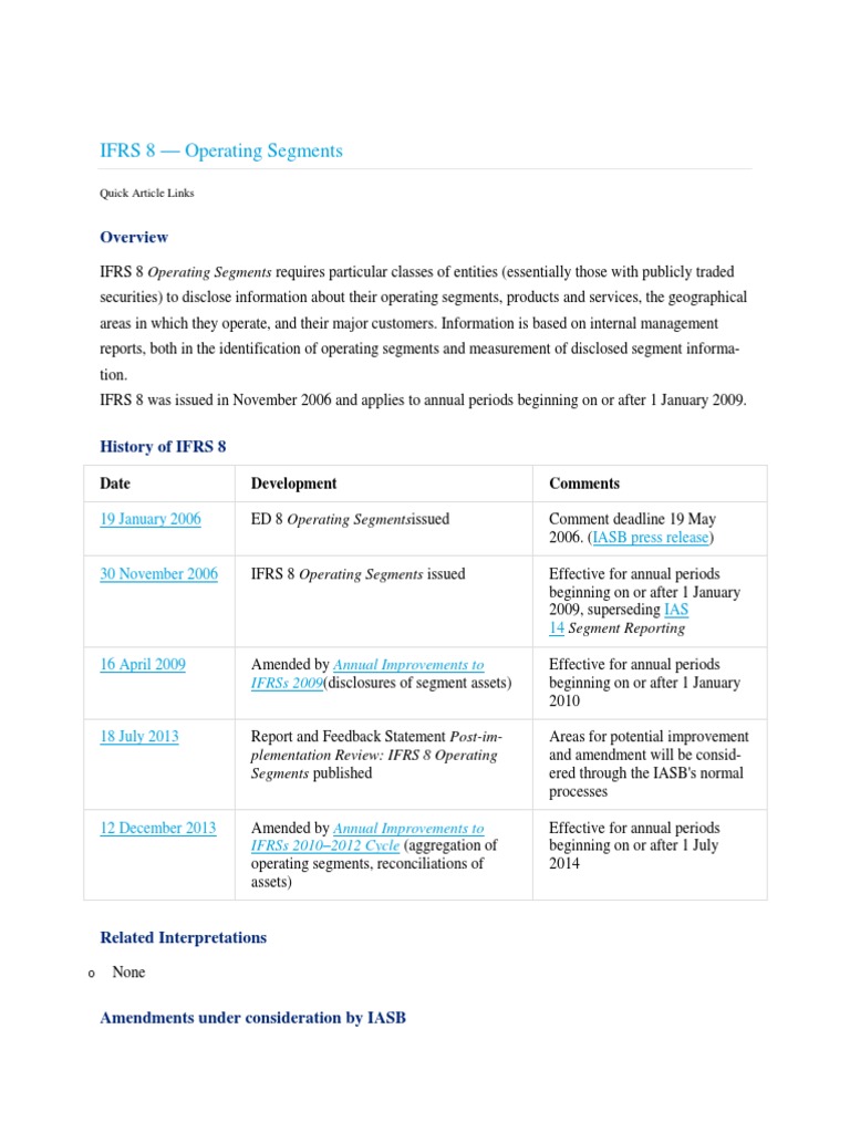 IFRS 8 - Operating Segments: Date Development Comments | PDF | International Financial Reporting ...