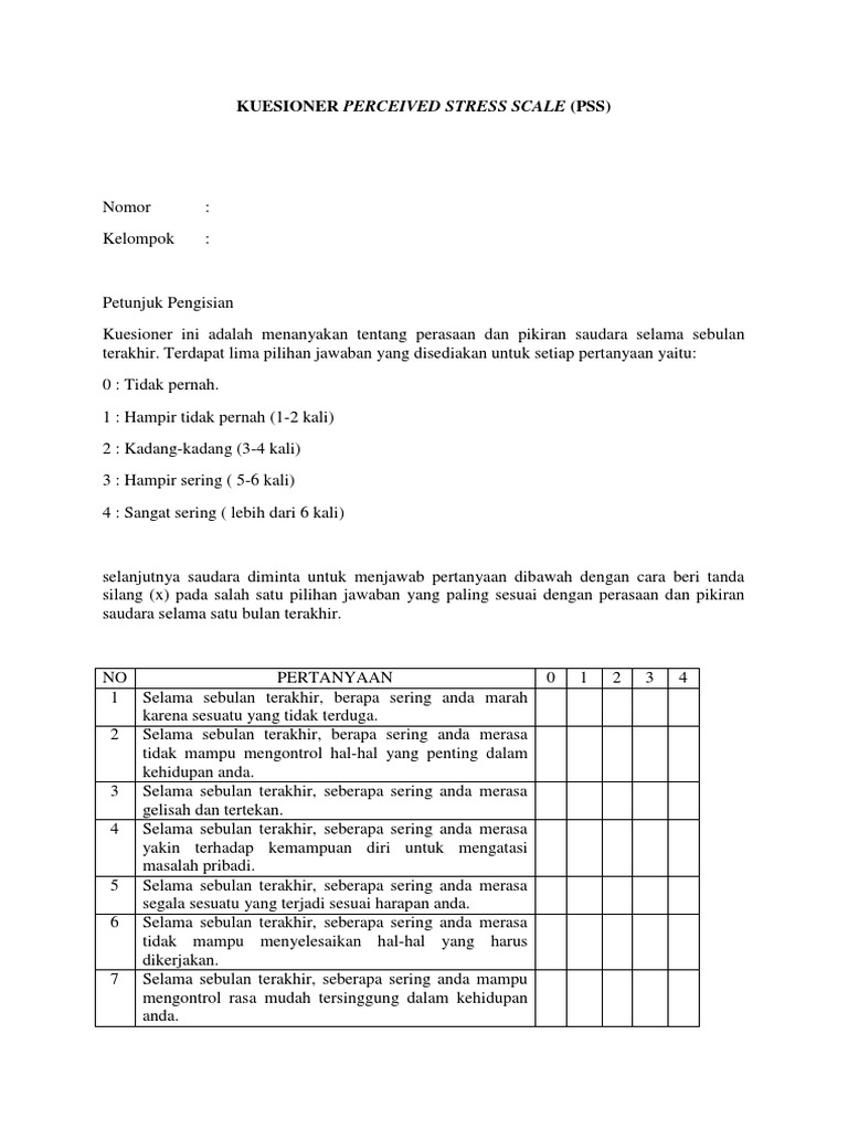 Kuesioner Perceived Stress Scale | PDF | Karier & Perkembangan ...