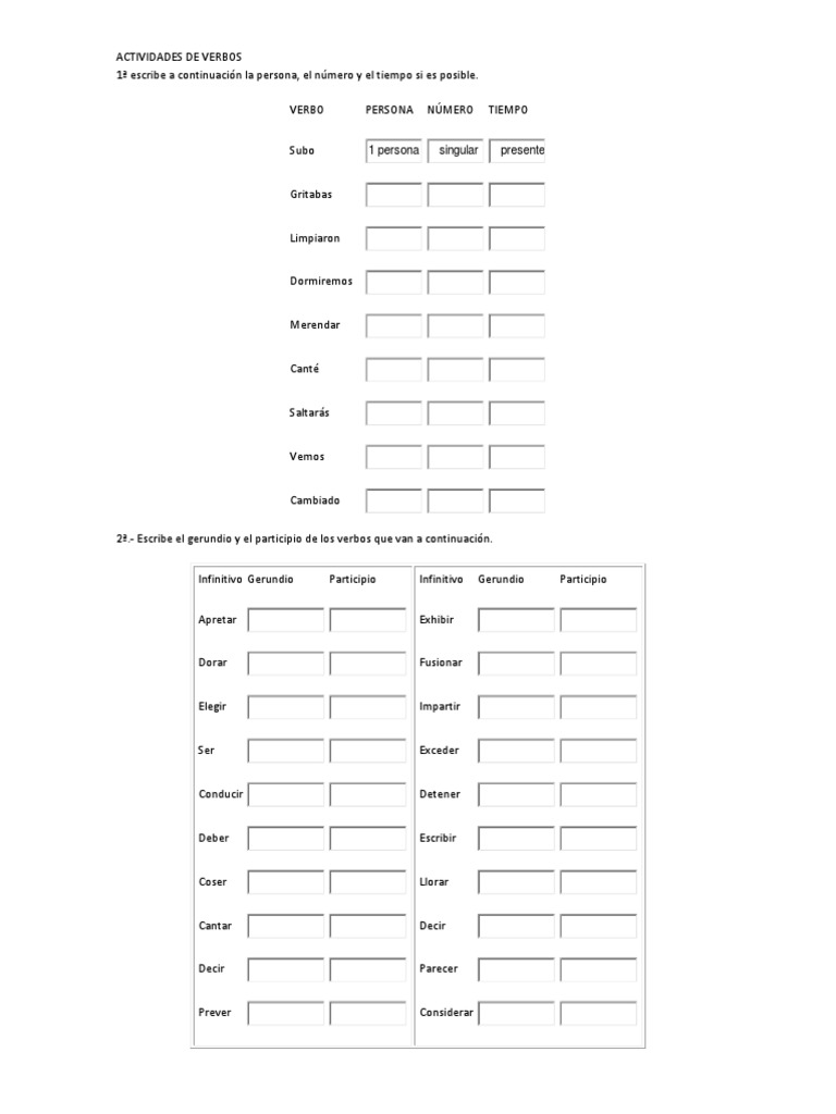 Actividades de Verbos | PDF | Verbo | Tipología Lingüística