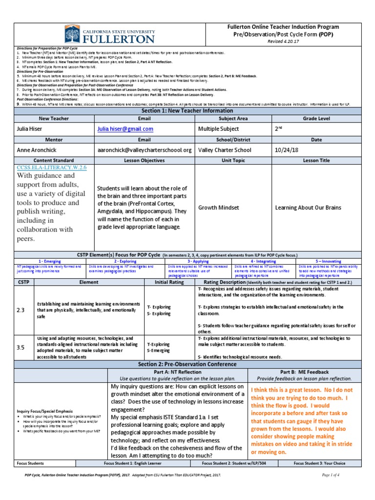 Fotippopcyclejuliahiser Final | PDF | Teachers | Pedagogy