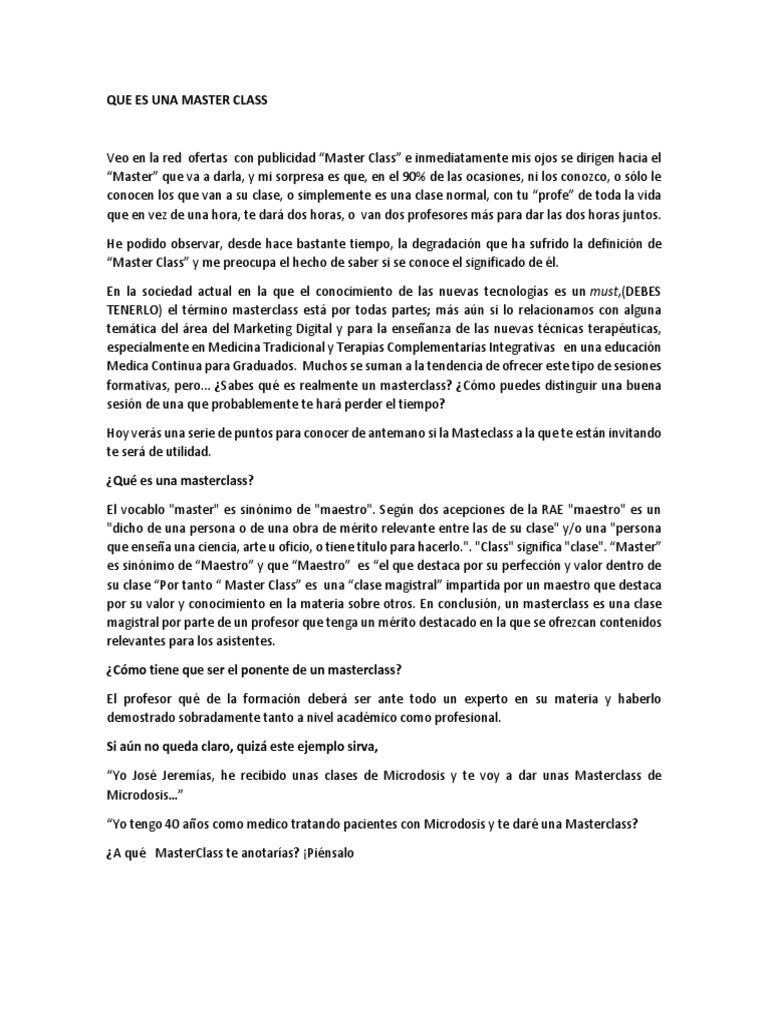 Master Class | PDF | Maestros | Conocimiento