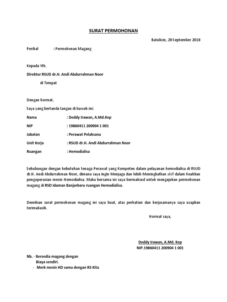 Surat Permohonan Magang HD Deddy | PDF