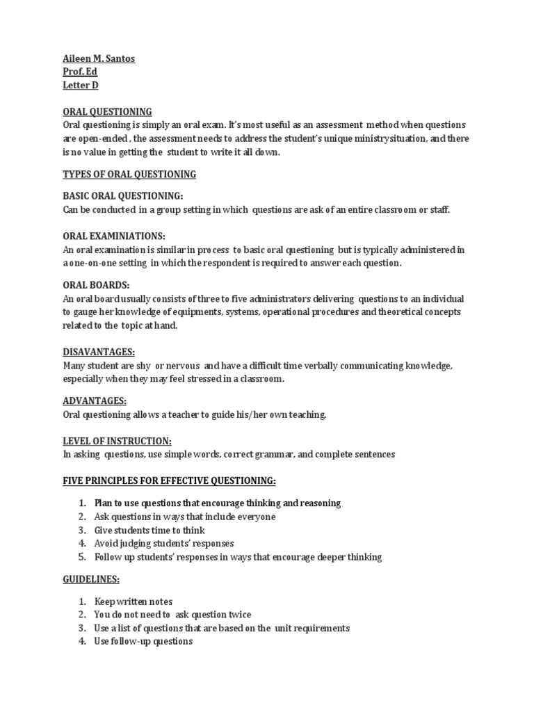 Oral Questioning Handout | PDF