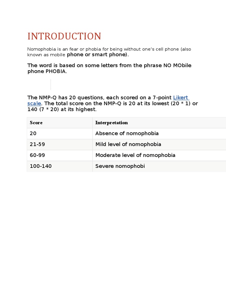 Understanding Nomophobia: NMP-Q Scoring Guide | PDF