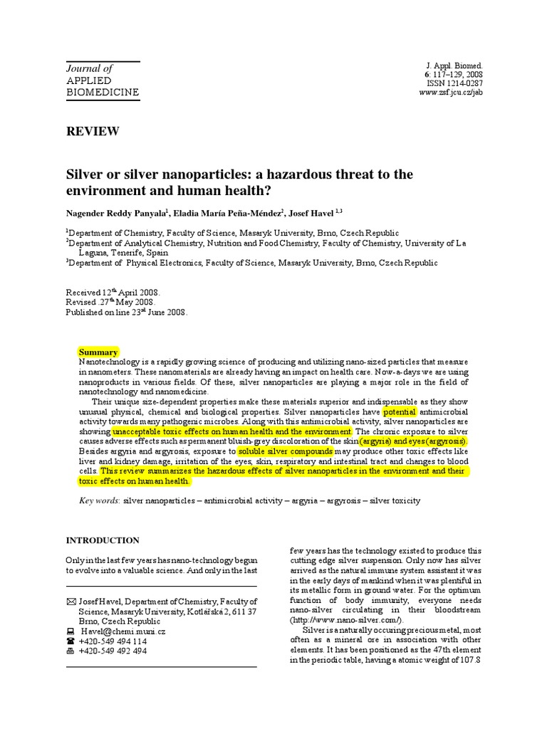 Silver Toxicity | PDF | Silver | Nanoparticle