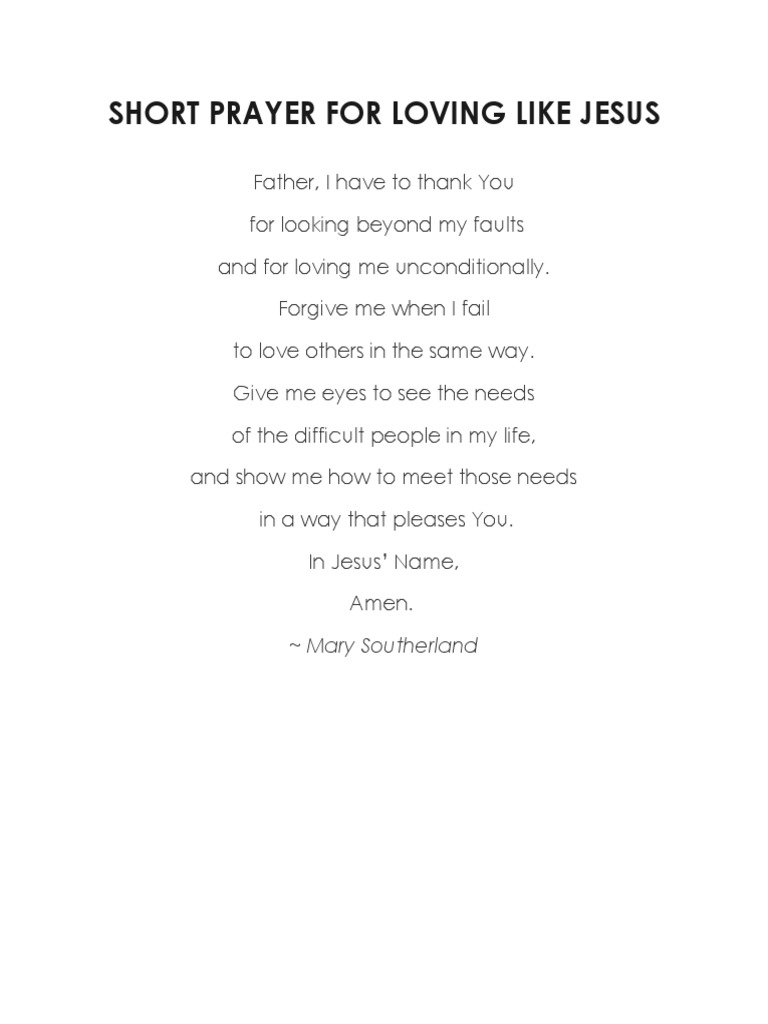 Short Prayer For Loving Like Jesus | PDF