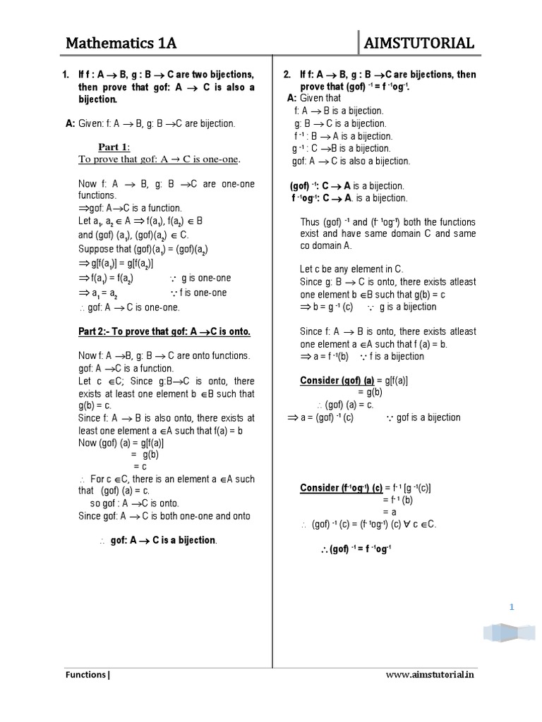 Mathematics 1a Study Material 1 | Function (Mathematics) | Logic | Free ...