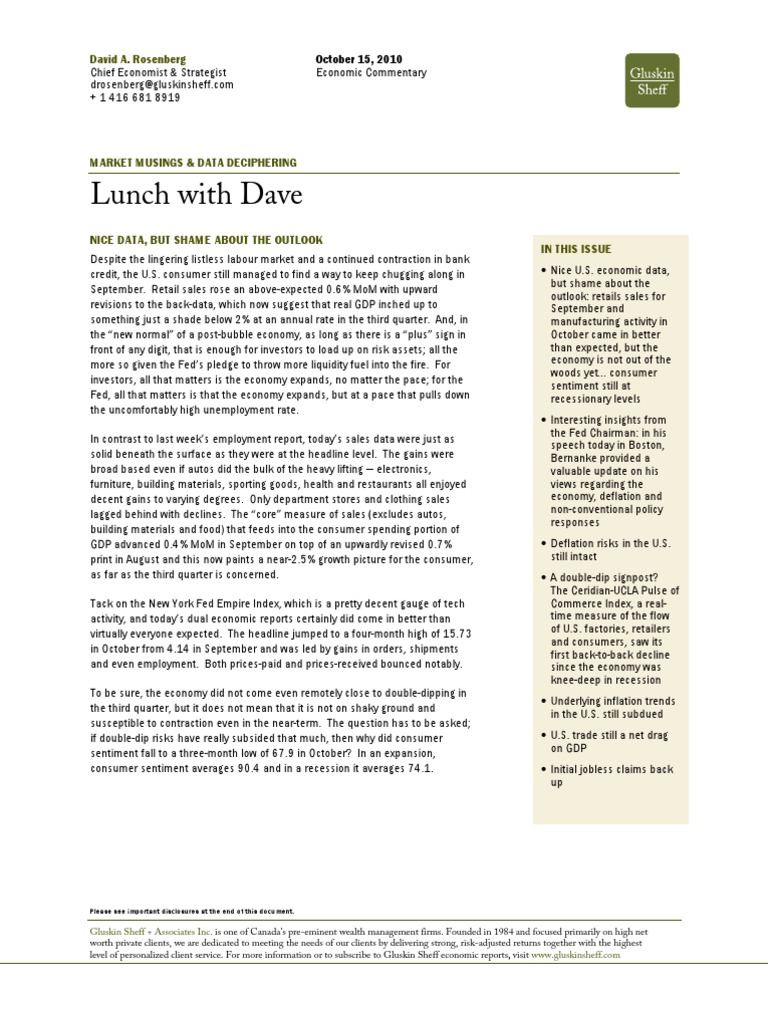 Lunch With Dave 101510 | PDF | Recession | Inflation