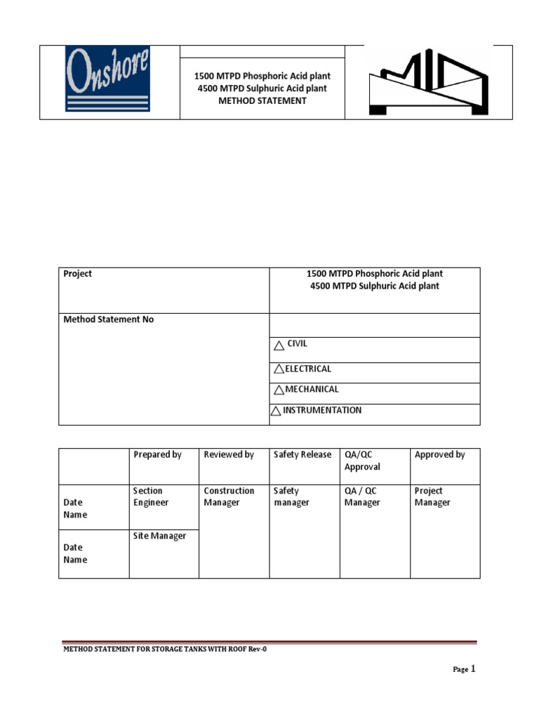 Method Statement For Storage Tanks PDF | PDF