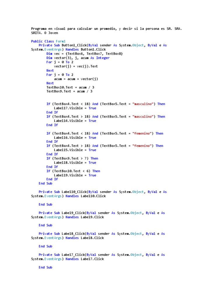 Form1 Object Eventargs: "Masculino" | Download Free PDF | Teaching Mathematics