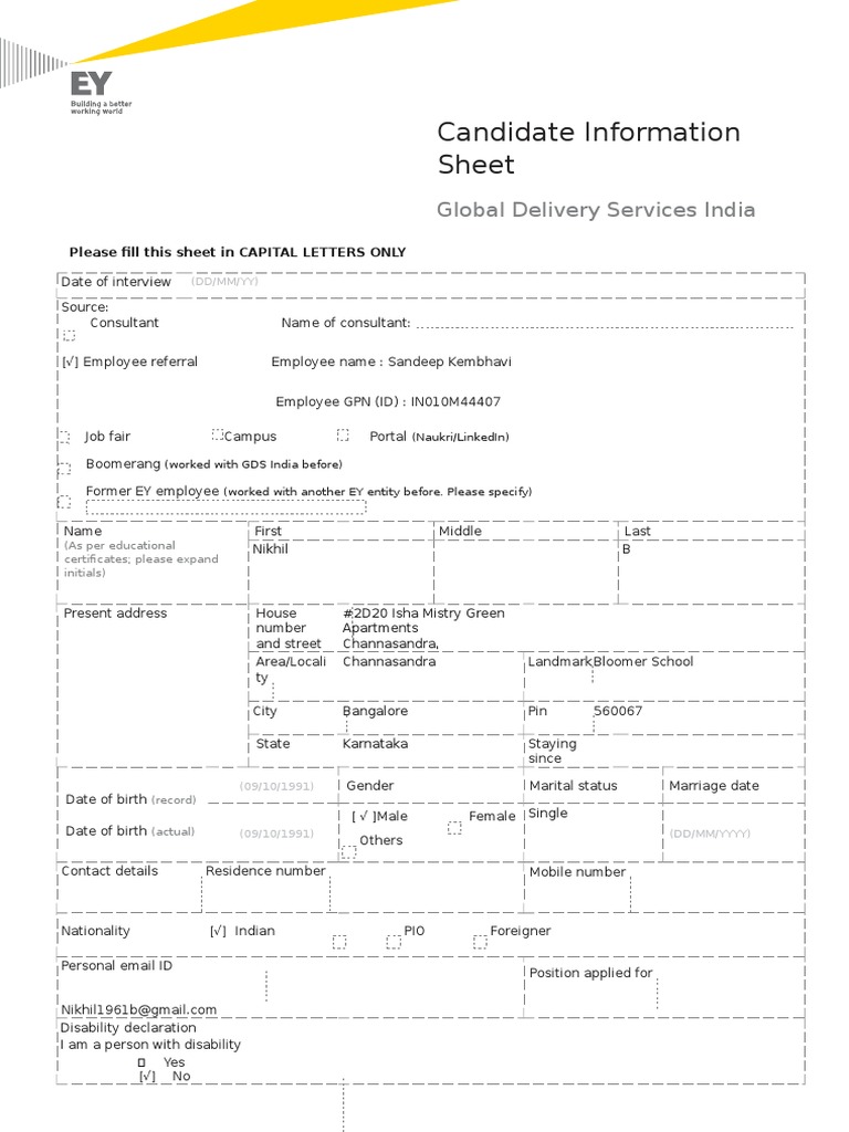Candidate Information Sheet | PDF | Employment | Government