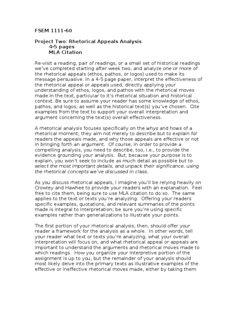 Project 2 - Rhetorical Analysis | PDF | Rhetoric | Logos