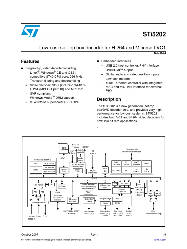 STi 5202 Uud | PDF | Hdmi | Set Top Box