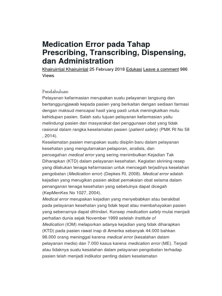 Medication Error Pada Tahap Prescribing | PDF | Sains & Matematika