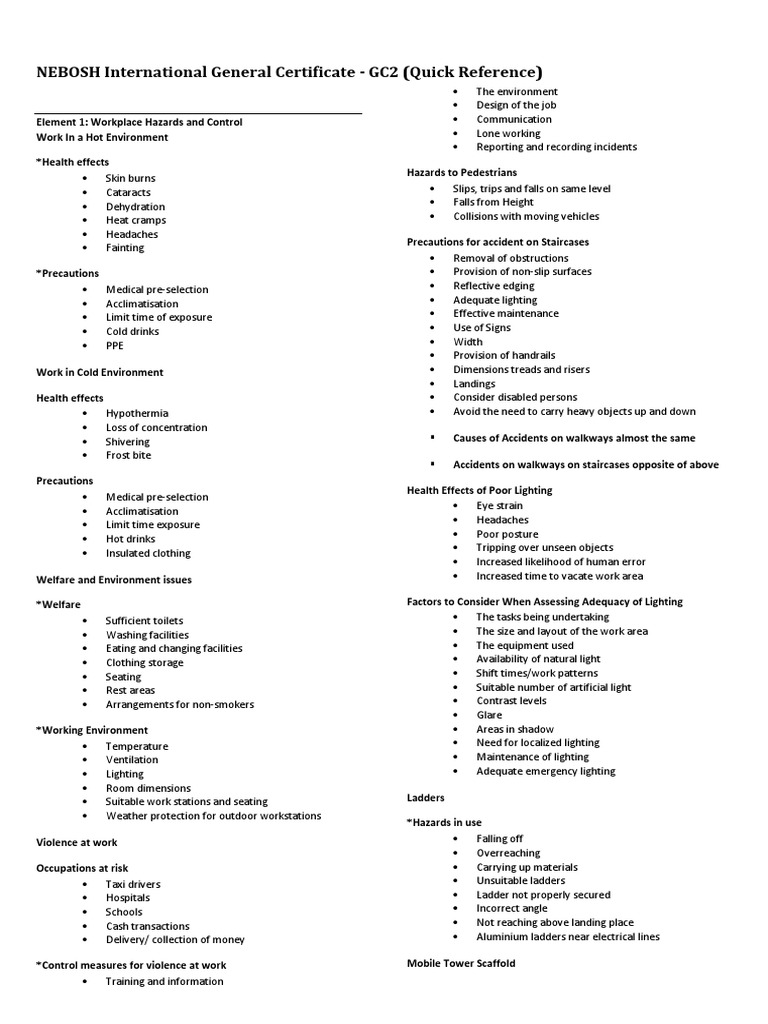 Nebosh Summary IGC2 2 | Download Free PDF | Fires | Fuse (Electrical)