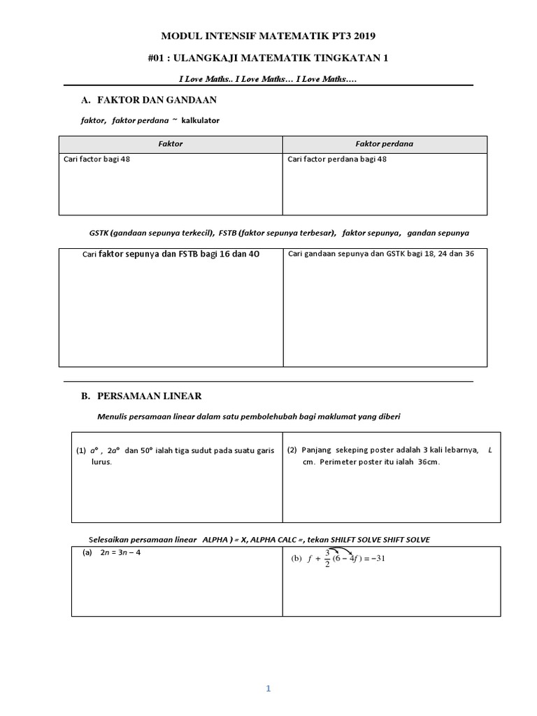Modul Intensif Matematik PT3 2019 PDF | PDF