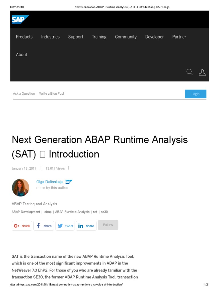Next Generation Abap Runtime Analysis Sat Introduction Sap Blogs Pdf Subroutine