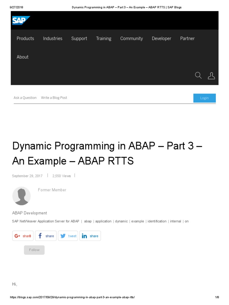 Dynamic Programming in ABAP - Part 3 - An Example - ABAP RTTS - SAP Blogs | PDF | Class ...