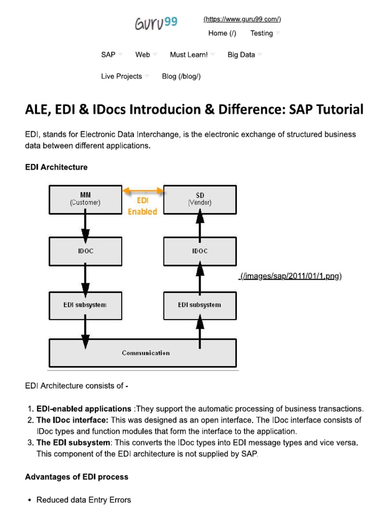 ALE, EDI & IDocs Introducion & Difference - SAP Tutorial | PDF