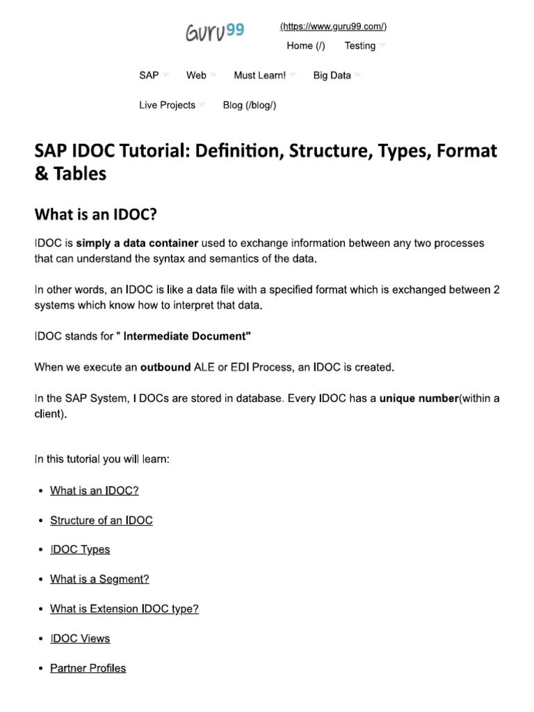 SAP IDOC Tutorial - Definition, Structure, Types, Format & Tables | PDF