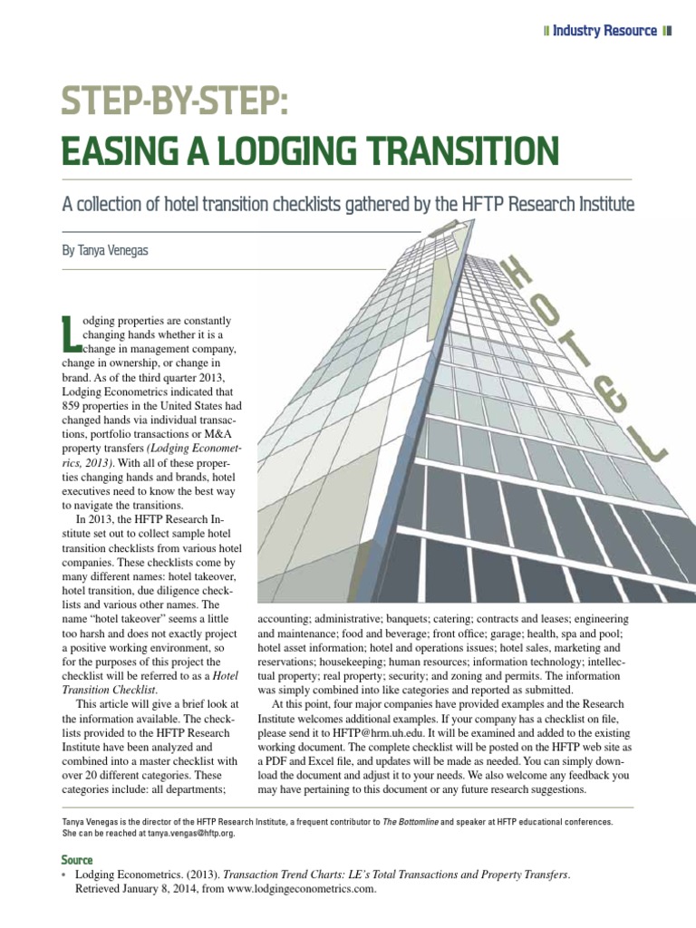 Hotel Transition Checklist Overview | PDF | Point Of Sale | Inventory