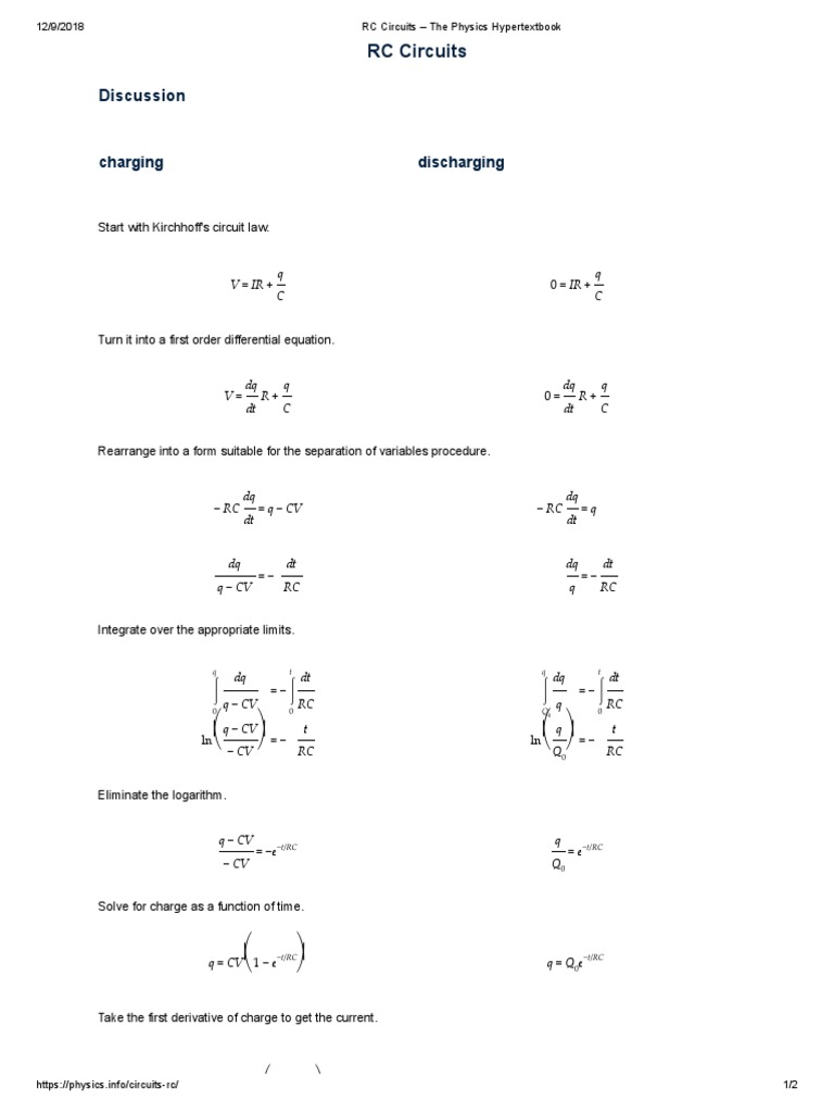 RC Circuits - The Physics Hypertextbook | PDF | Rates | Mechanics