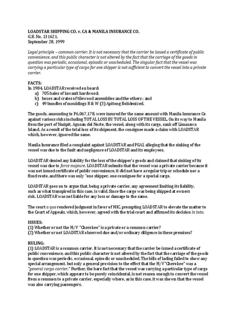 Loadstar Shipping Co V CA | PDF | Common Carrier | Cargo