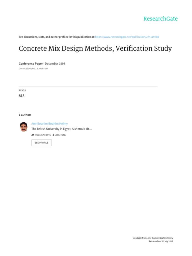 Concrete Mix Design Methods, Verification Study | PDF | Concrete ...