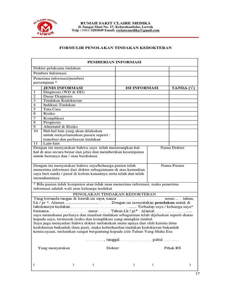 Form Persetujuan Dan Penolakan Tindakan DAN DOKUMENTASI | PDF