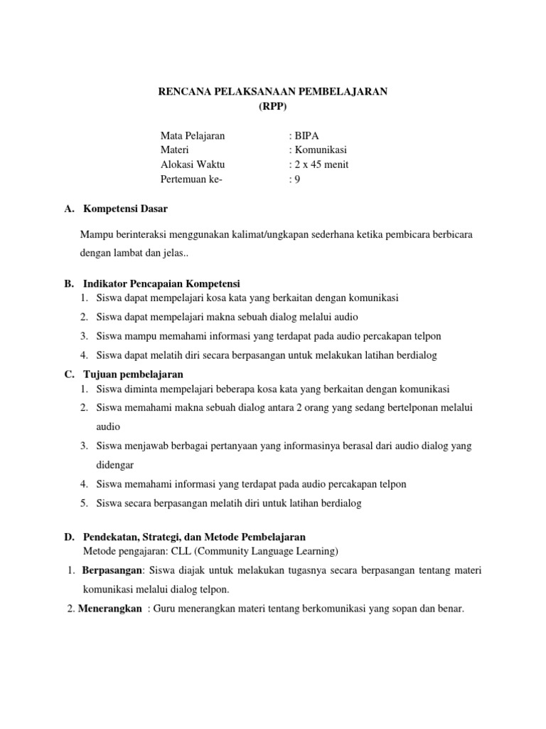 RPP Bipa | PDF | Karier & Perkembangan