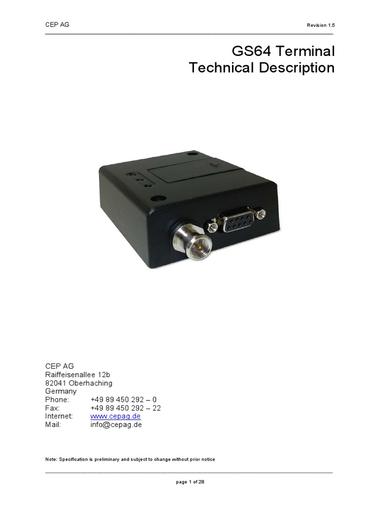 GS64 Terminal Technical Description: Cep Ag | PDF | Electrical ...