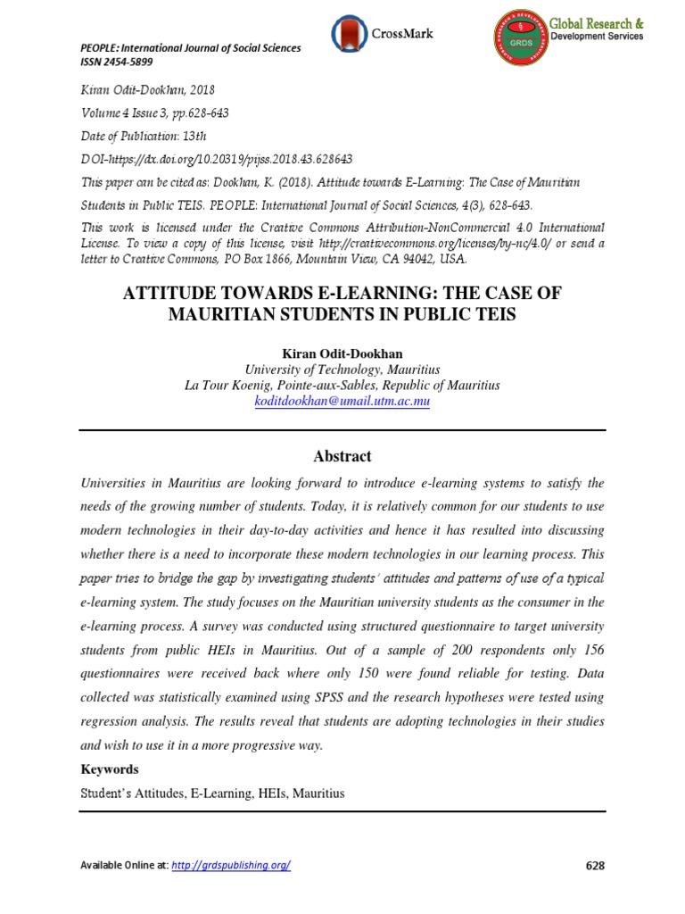 Attitude Towards E Learning The Case Of Mauritian Students In Public