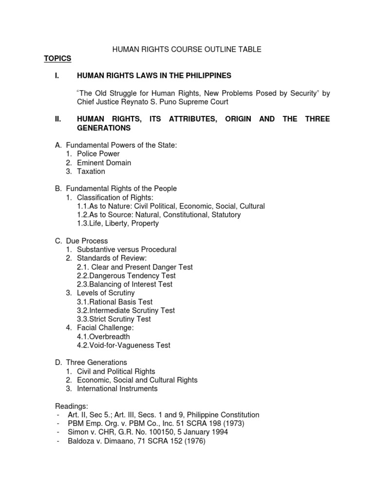 1 Human Rights Course Outline Table | PDF | International Humanitarian ...