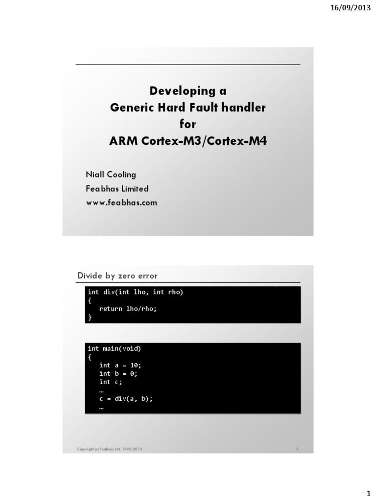 Developing A Generic Hard Fault Handler For Arm Cortex M3m4 Pdf Arm Architecture Subroutine