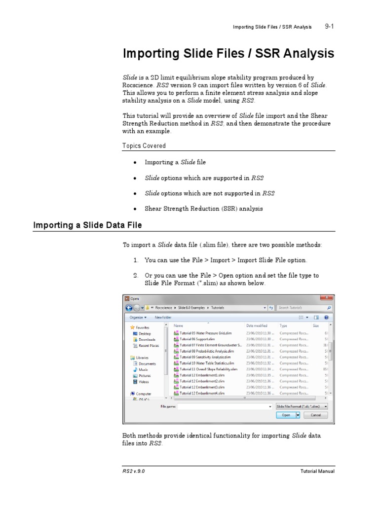 RS2 Slide File Import & SSR Guide | PDF | Stress (Mechanics) | Strength Of Materials