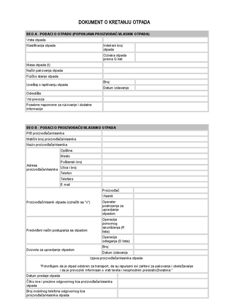 Dokument o Kretanju Otpada 2014 | PDF
