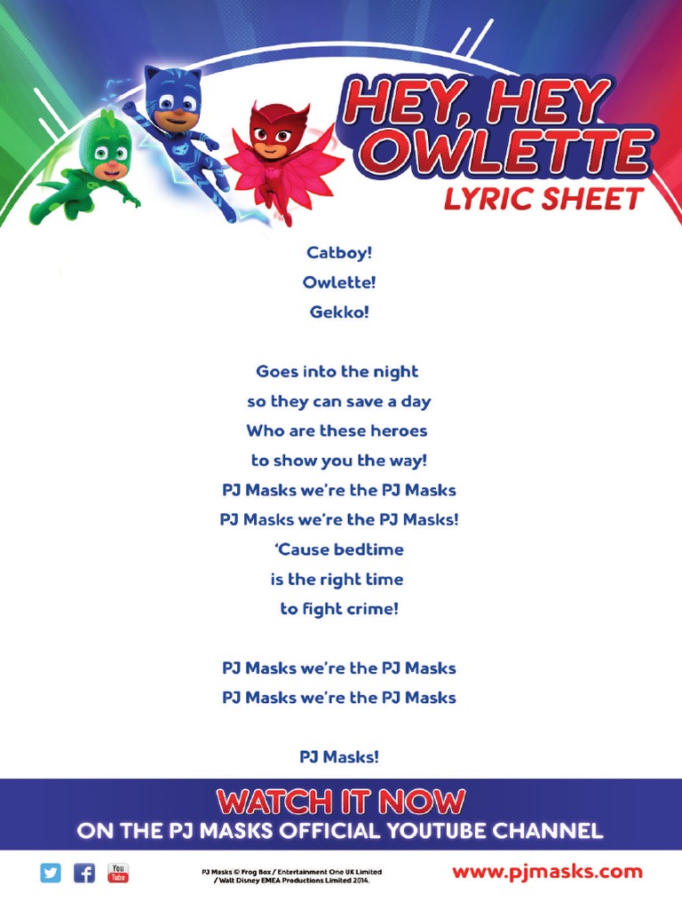 PJ Masks Lyrics Album Sheet | PDF