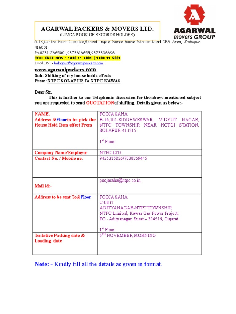 Agarwal Packers & Movers LTD.: WWW - Agarwalpackers | PDF | Bed | Domestic Implements