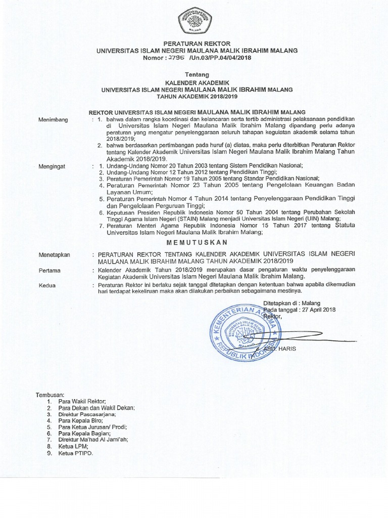 Kalender Akademik 20182019 Uin Malang PDF | PDF
