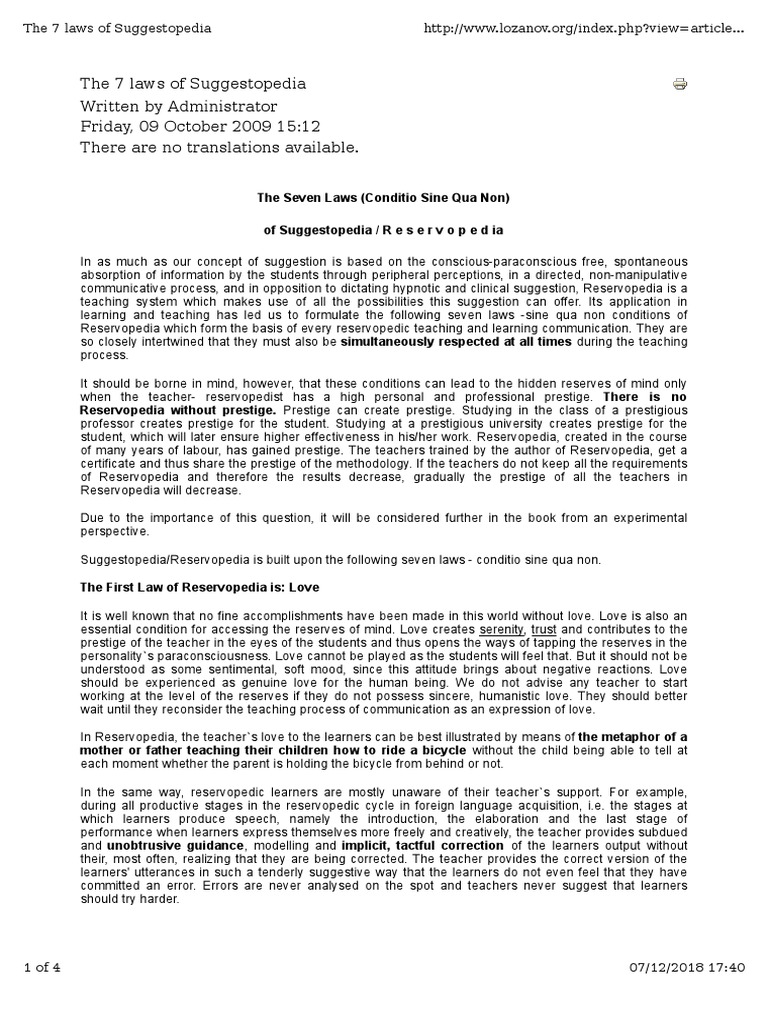 Lozanov 7 Leis-Site | PDF | Hypnosis | Learning