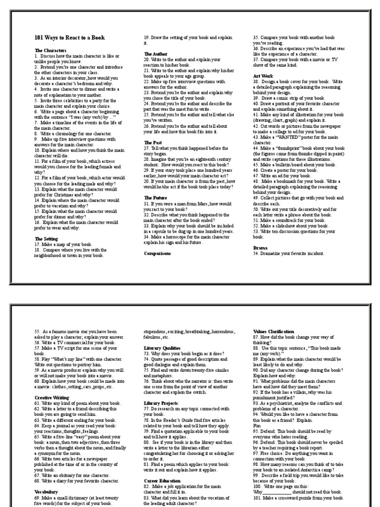 101 Creative Book Reaction Ideas | PDF | Books | Narration